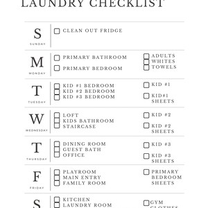 Weekly Cleaning and Laundry Checklist, Cleaning Schedule, Simple and ...