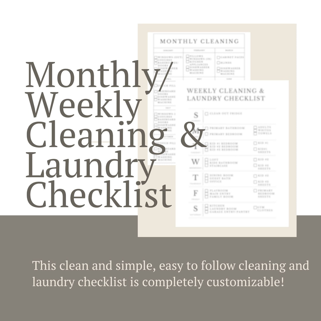 Monthly/weekly Cleaning & Laundry Checklist, Monthly Cleaning Checklist ...