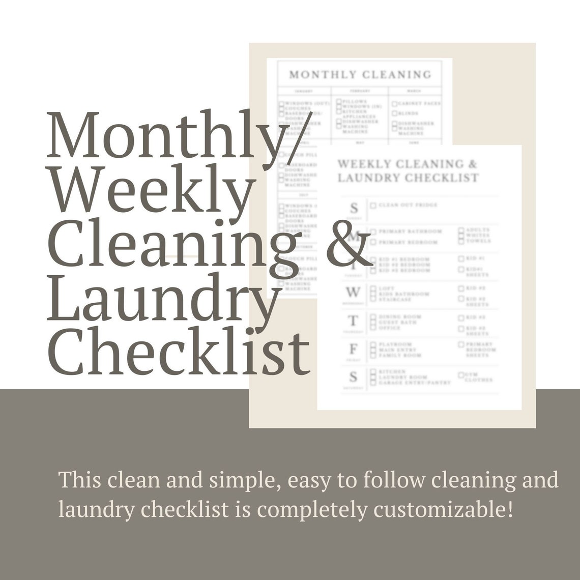 Monthly/weekly Cleaning & Laundry Checklist, Monthly Cleaning Checklist ...