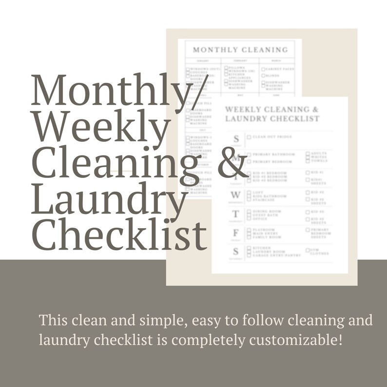 Monthly/weekly Cleaning & Laundry Checklist, Monthly Cleaning Checklist ...