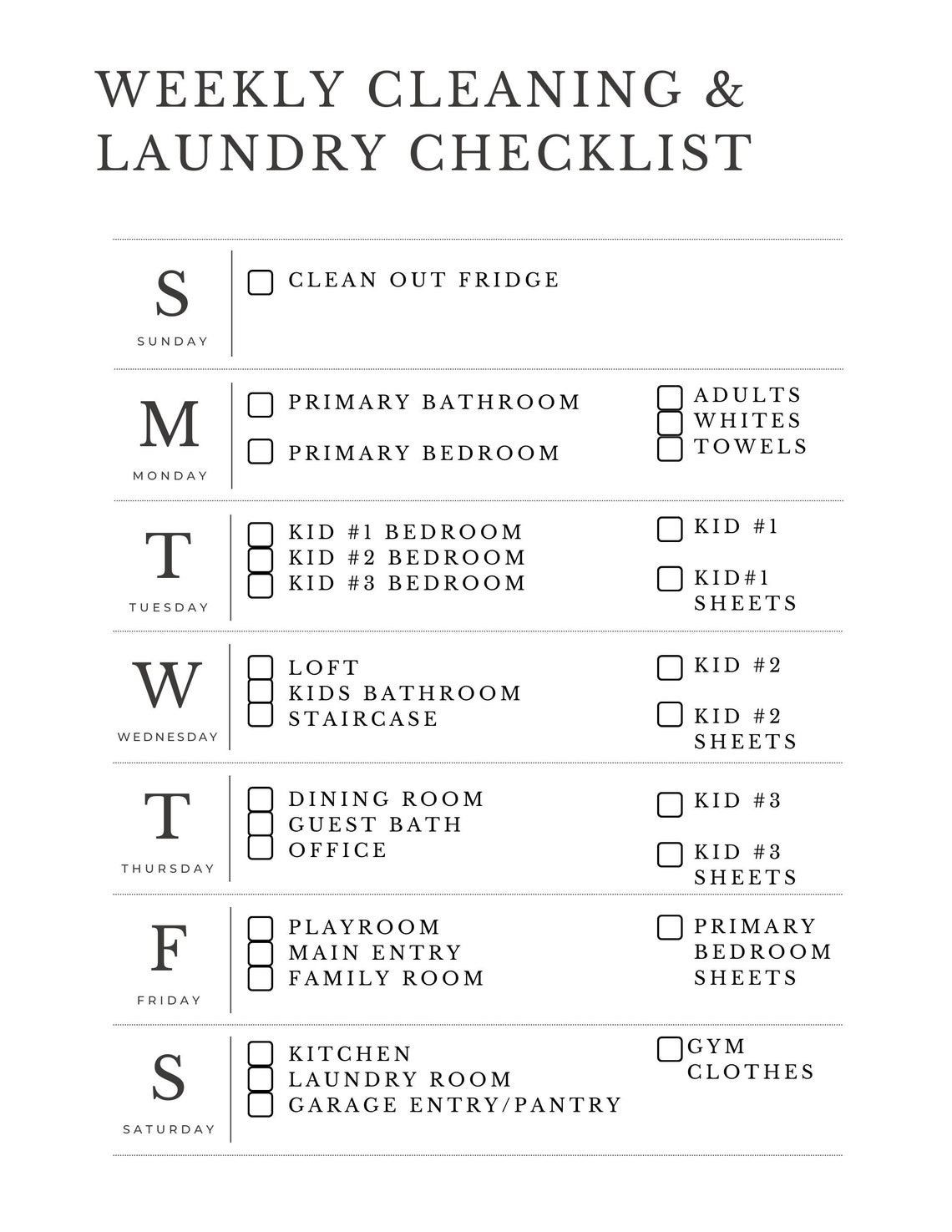 Monthly/weekly Cleaning & Laundry Checklist, Monthly Cleaning Checklist ...
