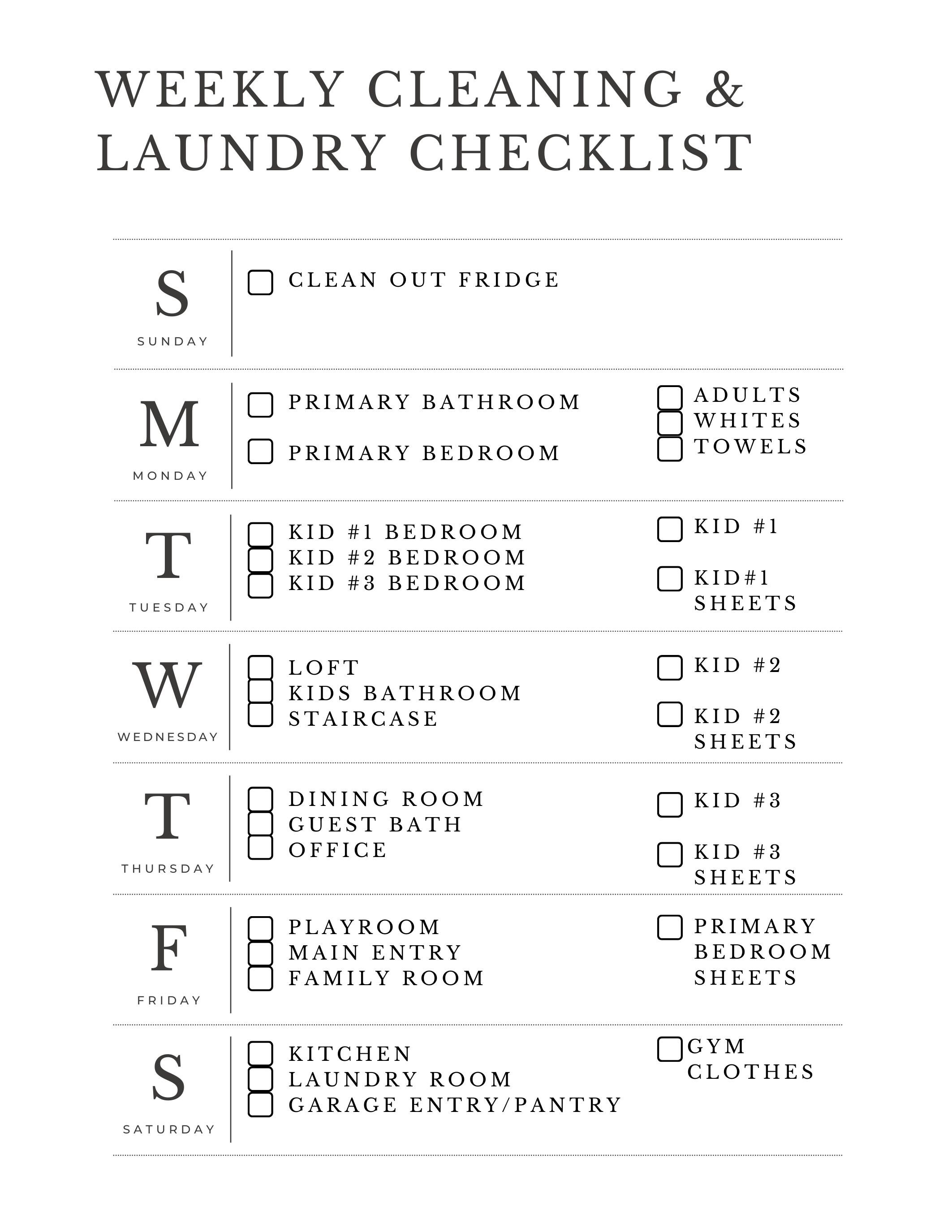 Monthly/weekly Cleaning & Laundry Checklist, Monthly Cleaning Checklist ...