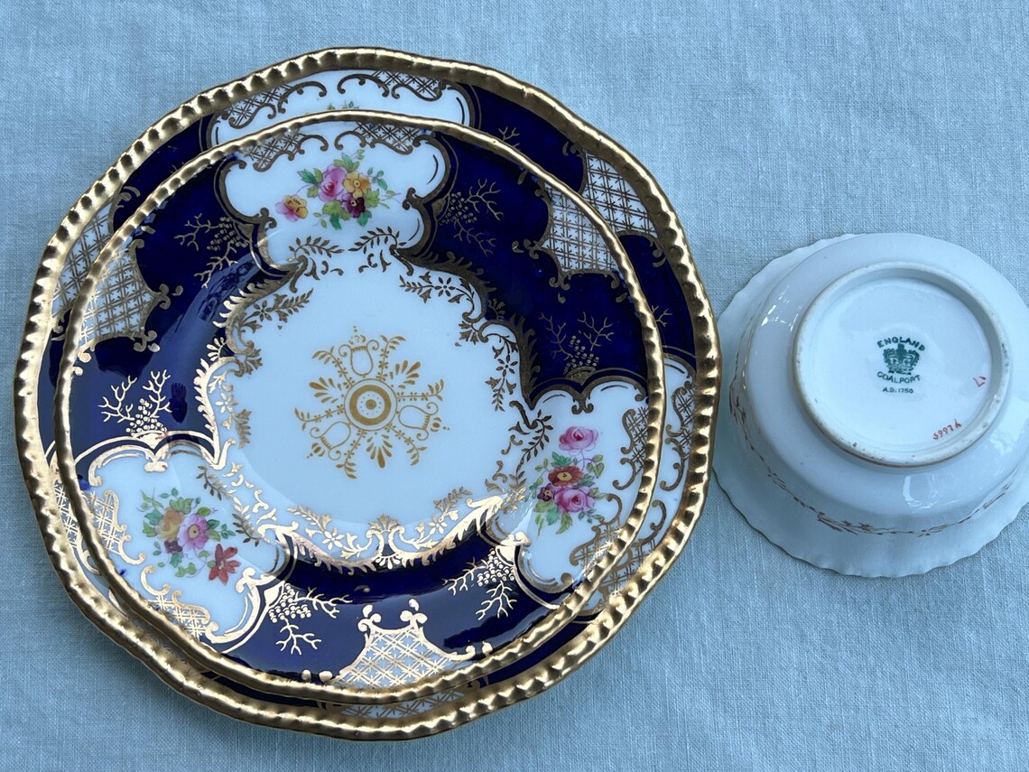 Rare Antique Coalport Batwing Tea Cup and Saucer Trio Set, Deep Cobalt ...