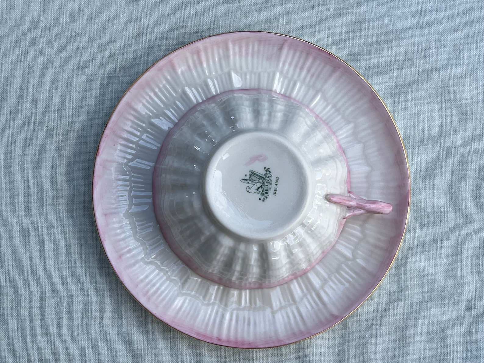 Rare Vintage Belleek Pink Tridacna Tea Cup and Saucer, Like New ...