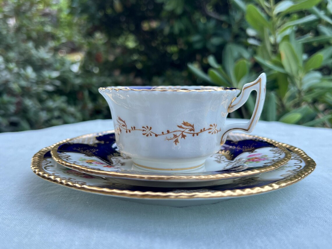 Rare Antique Coalport Batwing Tea Cup and Saucer Trio Set, Deep Cobalt ...
