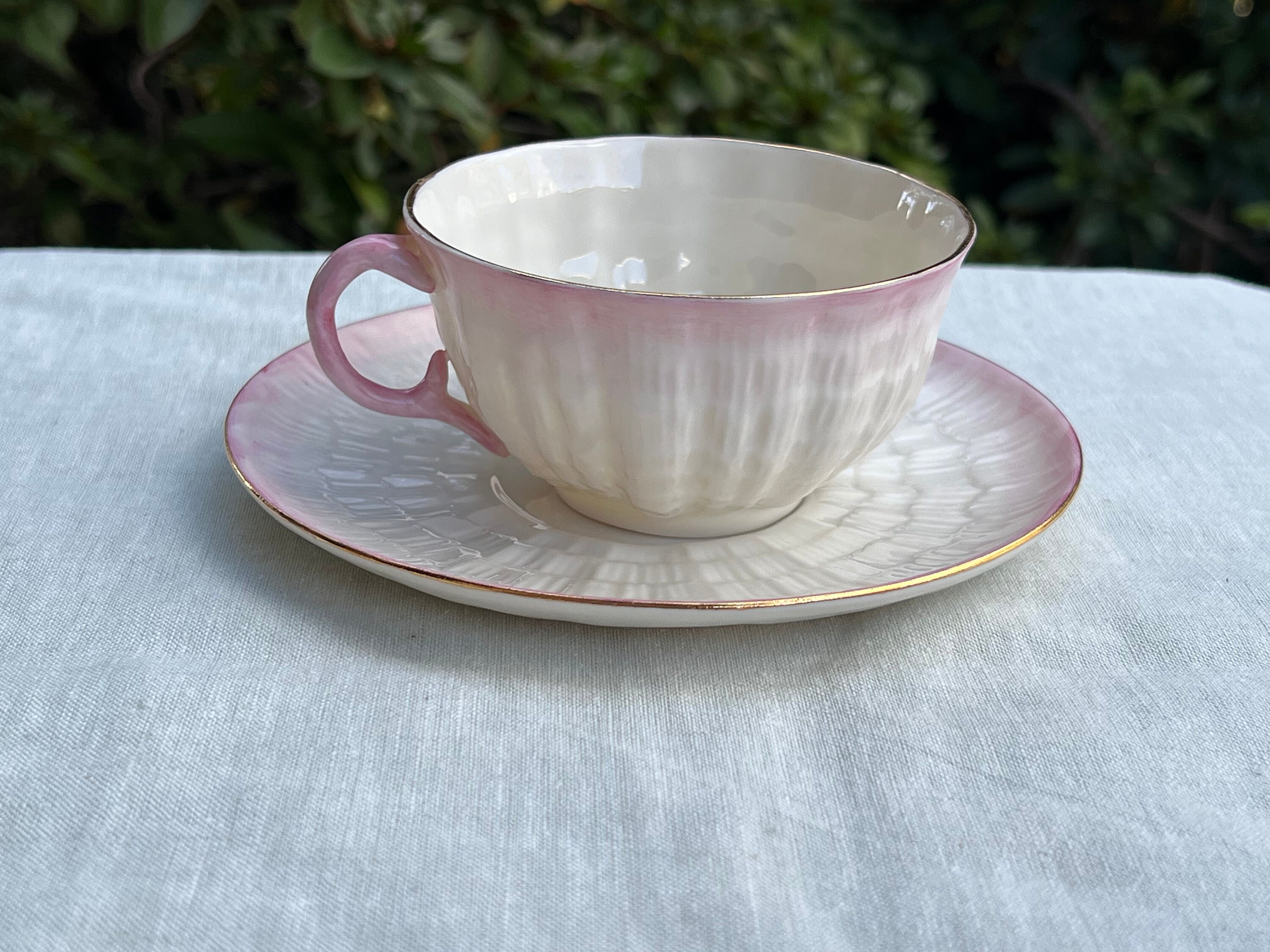 Rare Vintage Belleek Pink Tridacna Tea Cup and Saucer, Like New ...