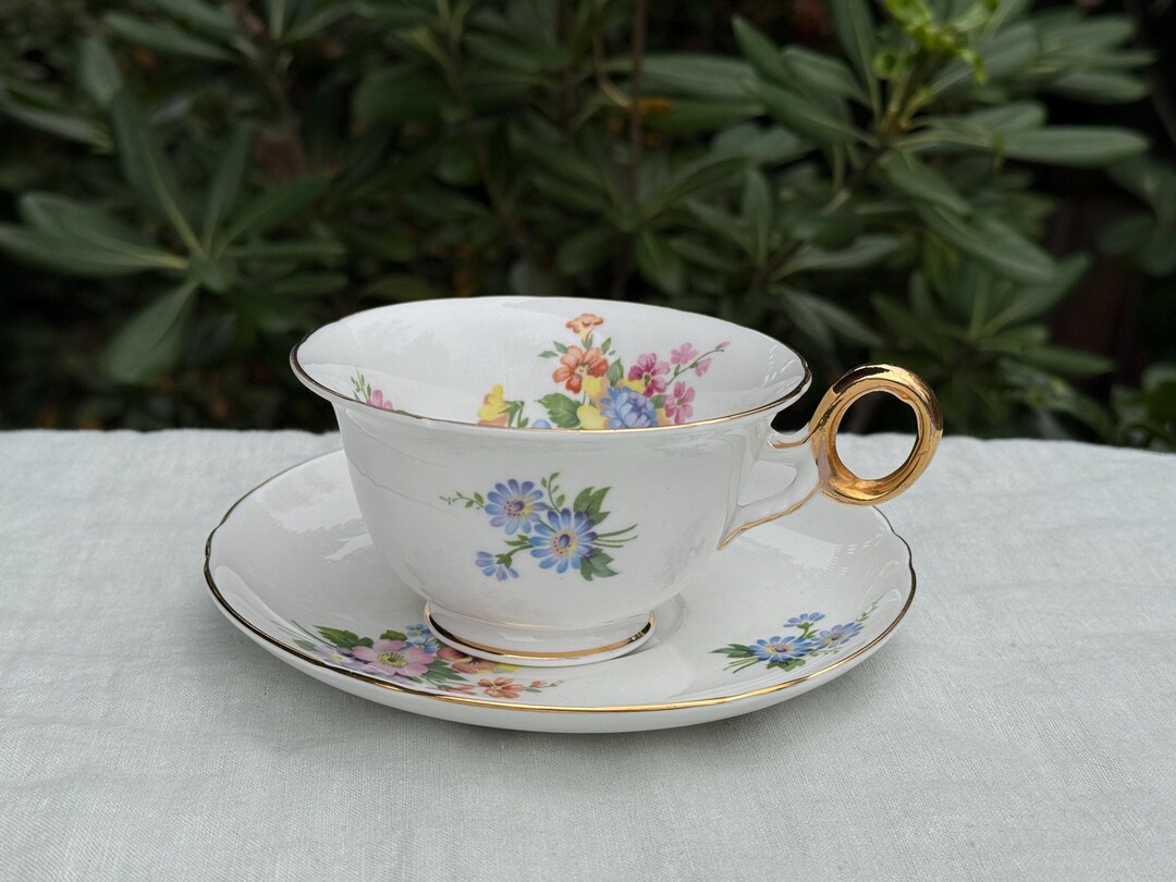 Rare Vintage Shelley Floral Tea Cup and Saucer Set, Lavish Gold Trimmed ...