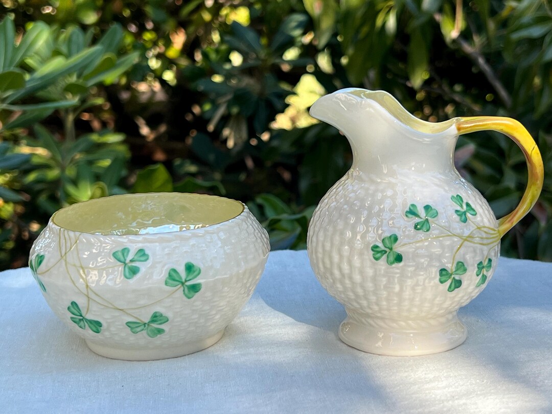 Rare Vintage Belleek Shamrock Creamer and Sugar Bowl, 1946-1955 - Etsy