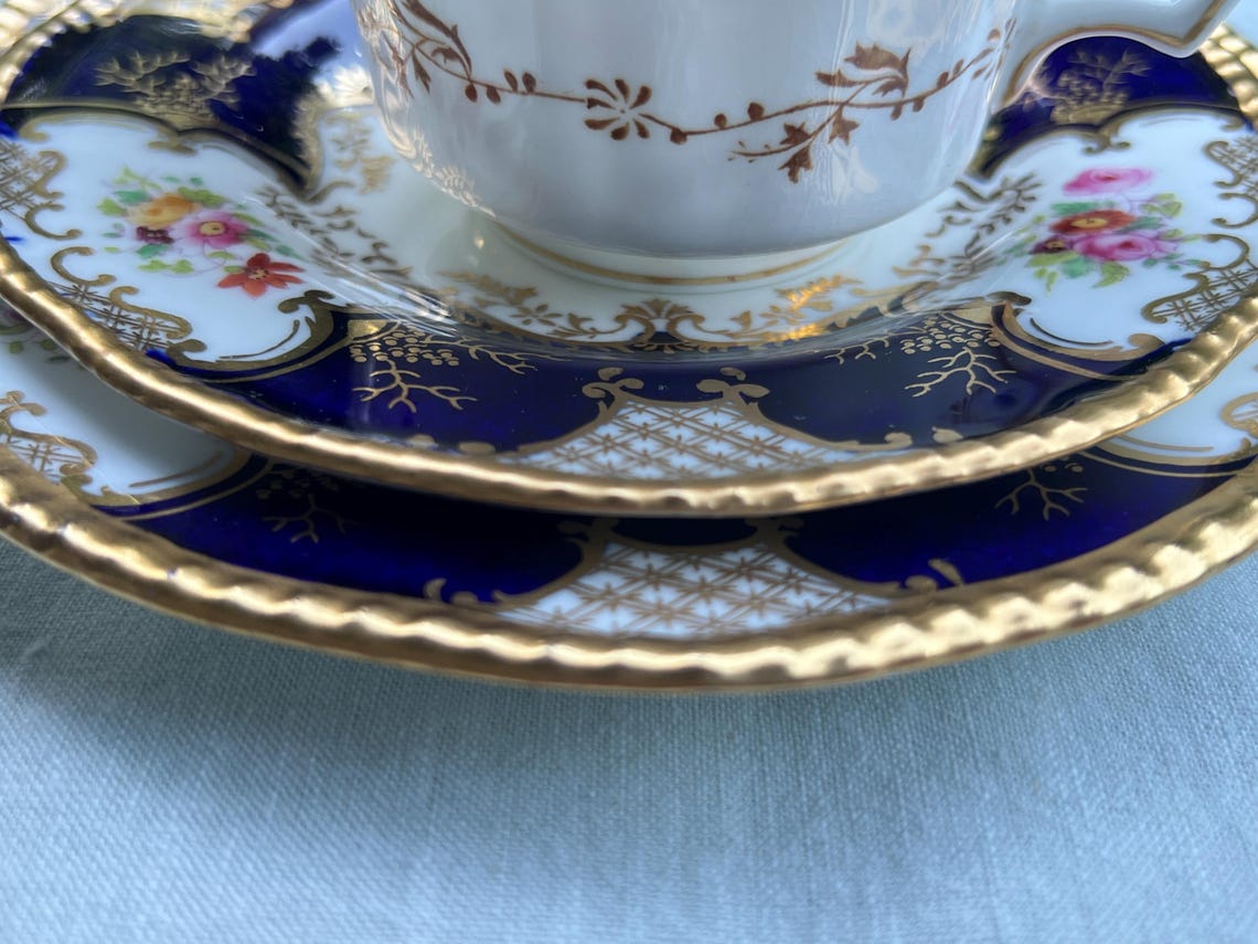 Rare Antique Coalport Batwing Tea Cup and Saucer Trio Set, Deep Cobalt ...