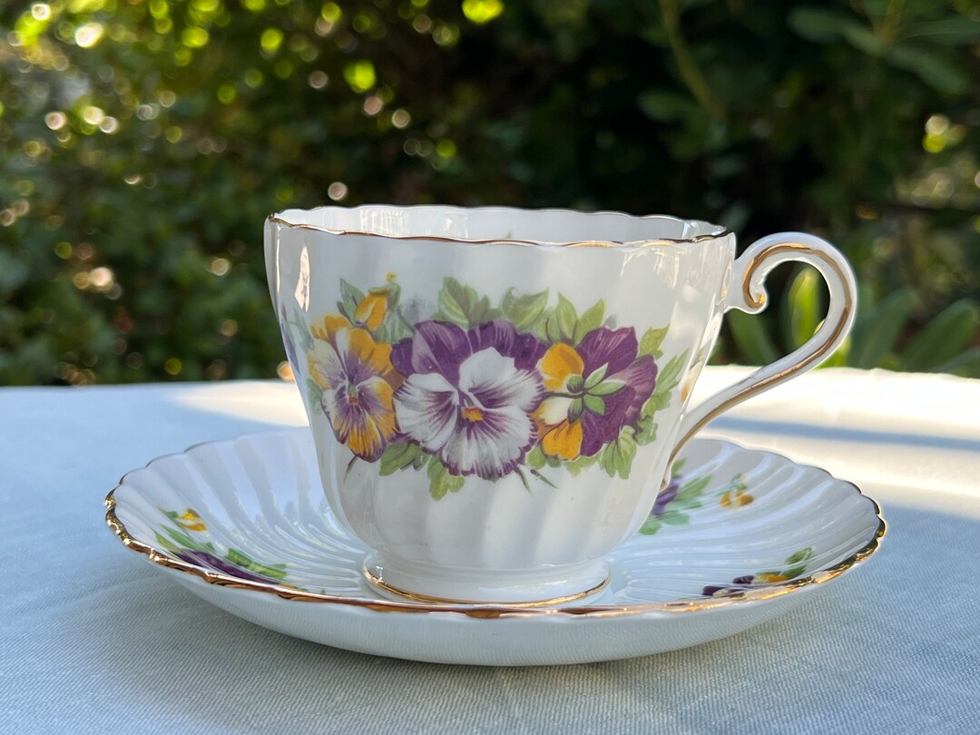 Vintage Aynsley Tea Cup and Saucer With Pansies in a Swirl Shape - Etsy