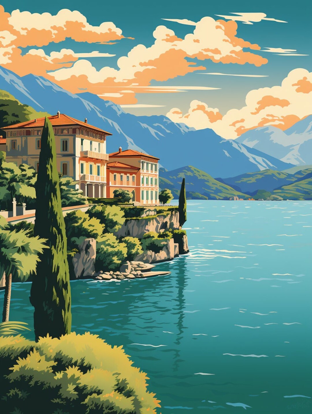 Lake Como Travel Poster Italy Poster Lake Como Poster Lake - Etsy