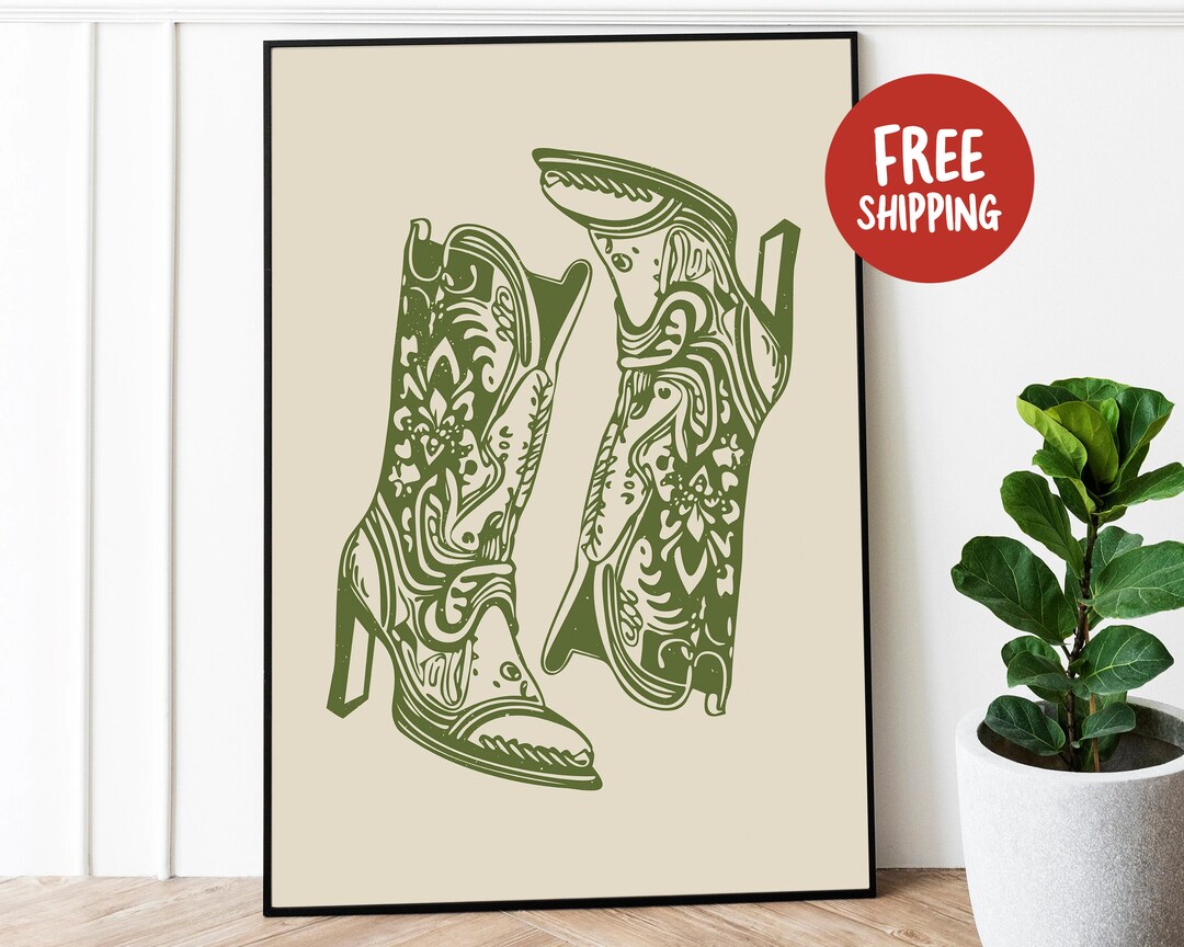 Funky Cowboy Boots Wall Art - Western Style Retro Print, Country Chic ...
