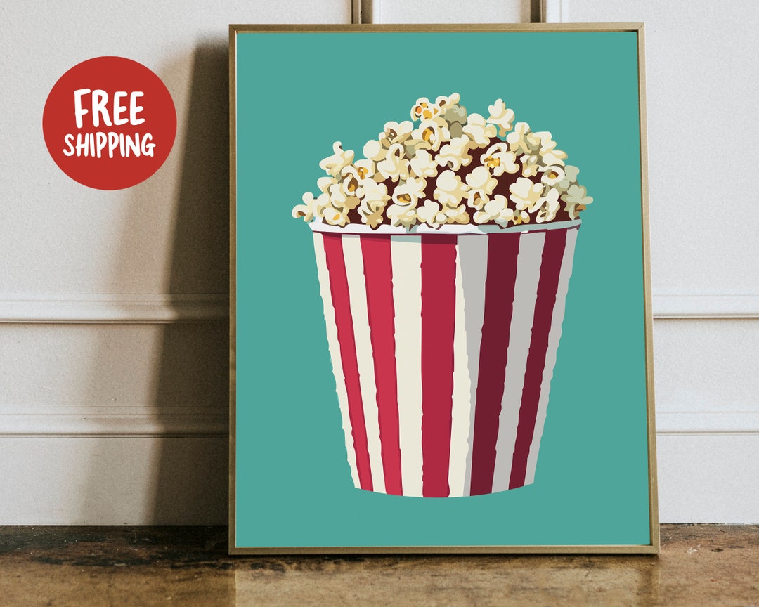 Popcorn Wall Art – Cinema Room Decor, Movie Room Print, Film Poster ...