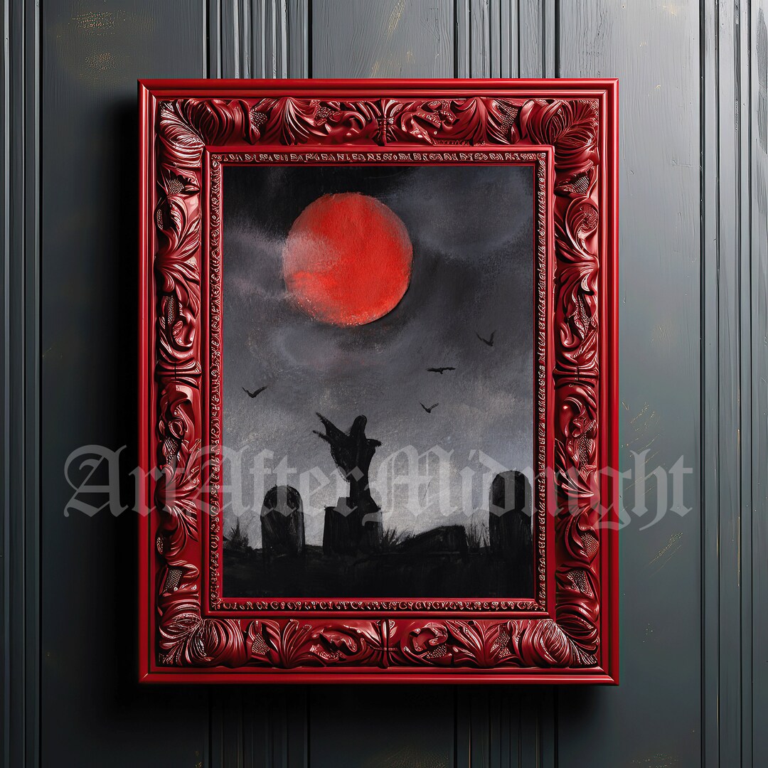 Goth Blood Moon Cemetery Print - Etsy