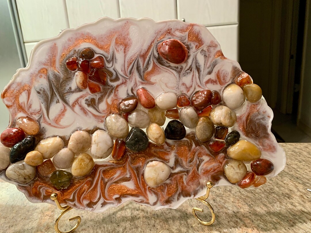 Three Piece Resin Covered River Rock Geode Set With Each Piece Sold ...