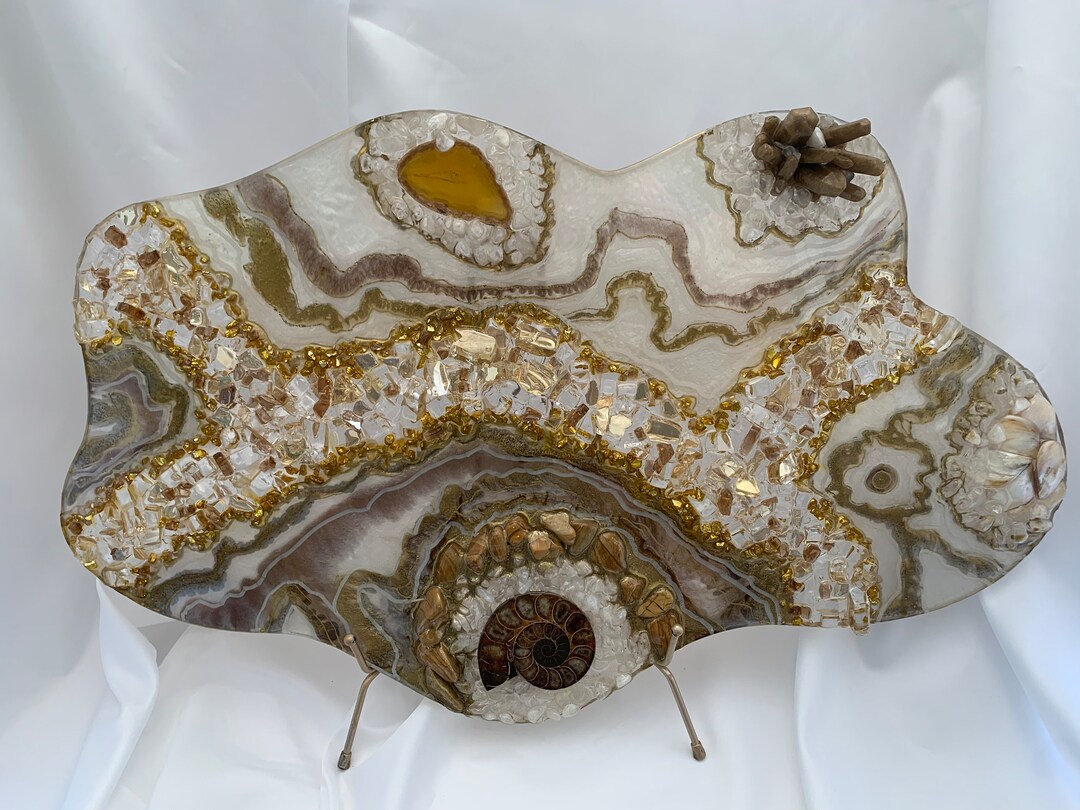 Earth Toned Resin Geode Features a Sliced Nautilus Shell, Abalone ...