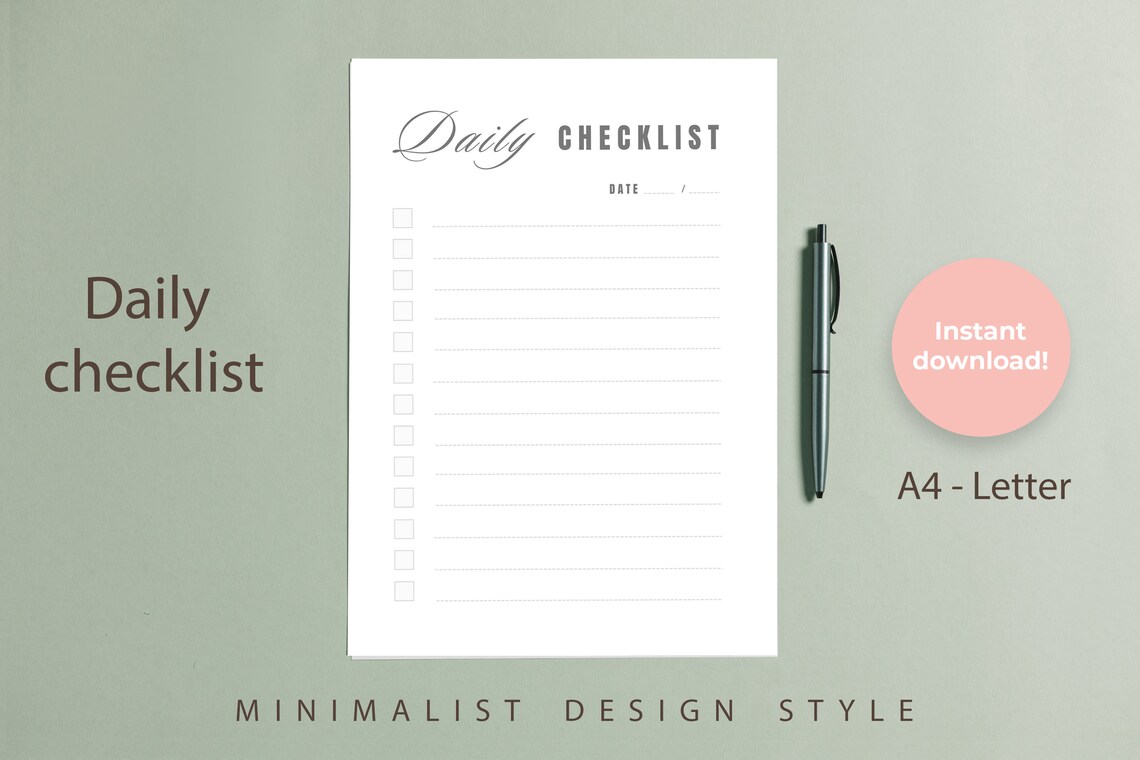 Daily Check List, Ready for Printing, Minimalist Style, Daily to Do ...