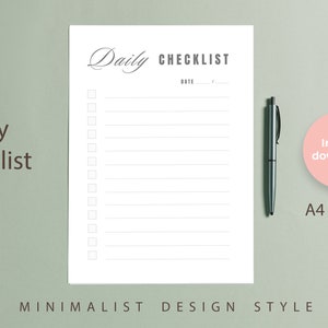 Daily Check List, Ready for Printing, Minimalist Style, Daily to Do ...