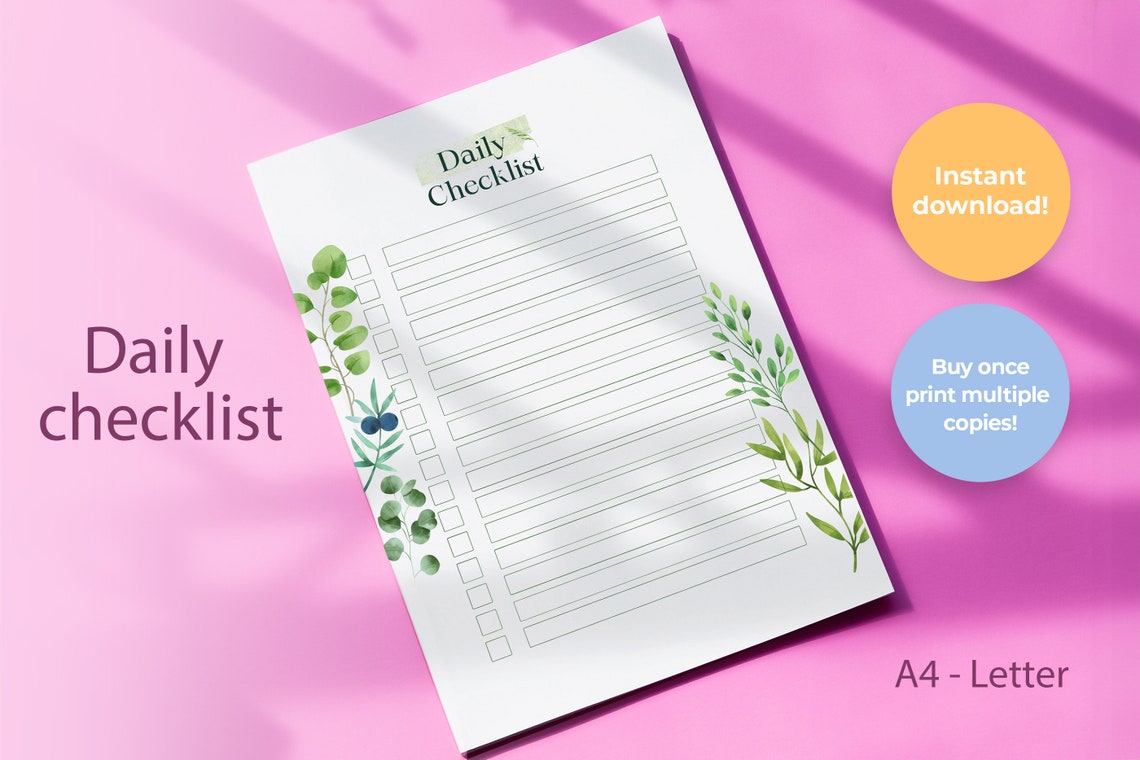 Daily Check List, Printable to Do List, Daily to Do List, Printable ...