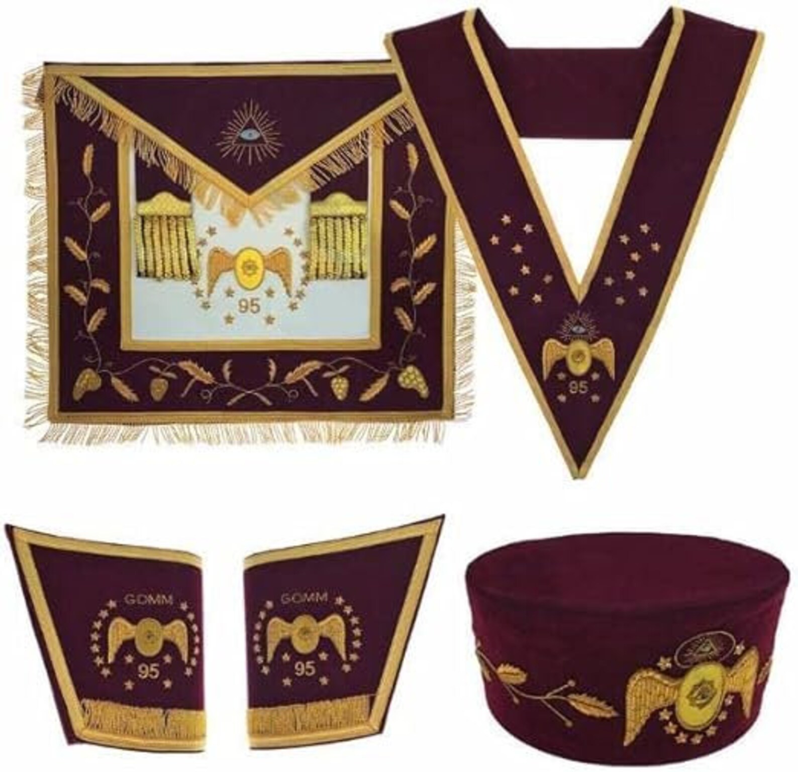 Masons Masonic Scottish Rite 95th Degree Hand Embroidered Set Apron ...