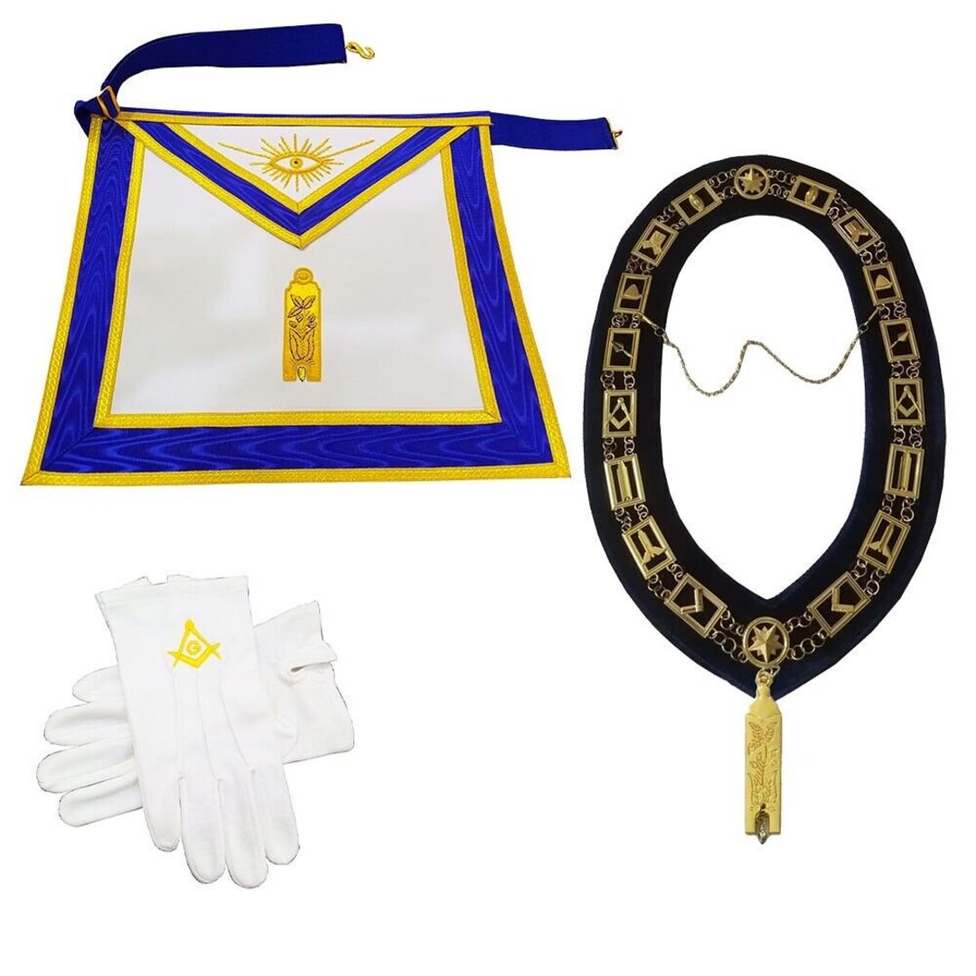 Masonic Regalia Blue Lodge Officer Hand Embroidered Apron Collar Gloves ...