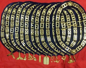 Masonic Blue Lodge Golden / Silver Chain Collar With Jewels Blue ...