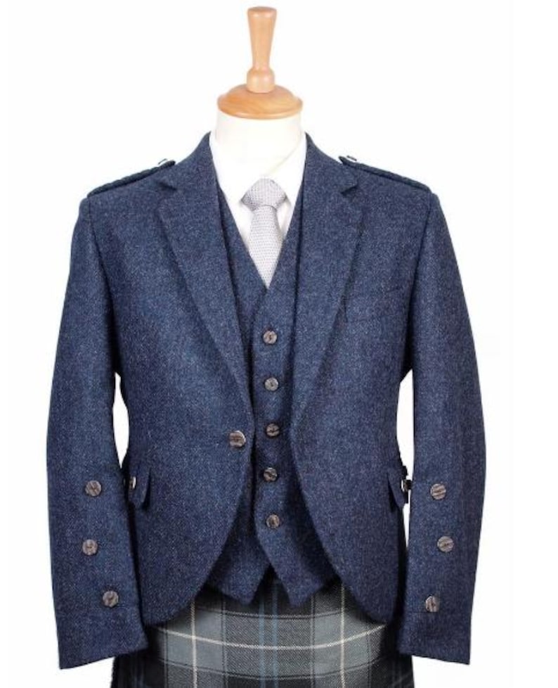 Mens Scottish Blue Tweed Argyle Kilt Jacket With Vest | Highland Wedding Argyll Kilts Jackets ...