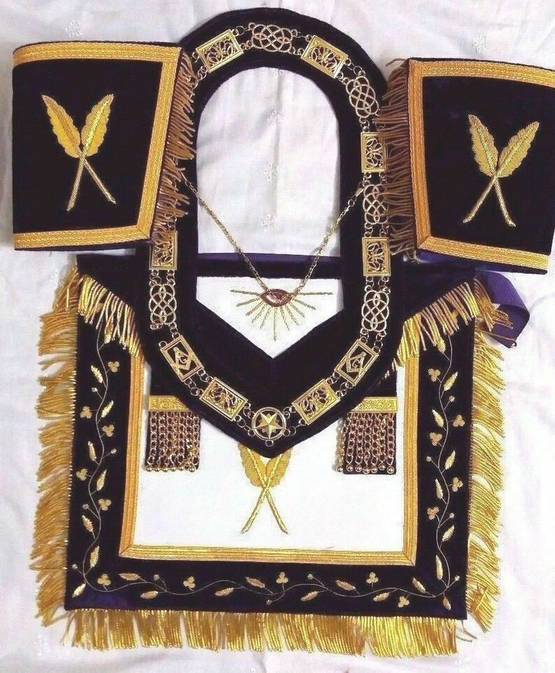 Avental de secretária grande bordado à mão MASONIC com punhos e gola ...