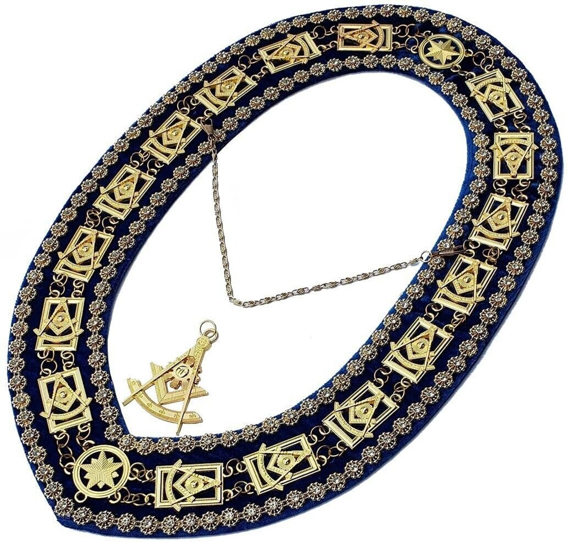 Past Master Masonic Gold Collar With Jewel Deluxe Rhinestone Blue - Etsy