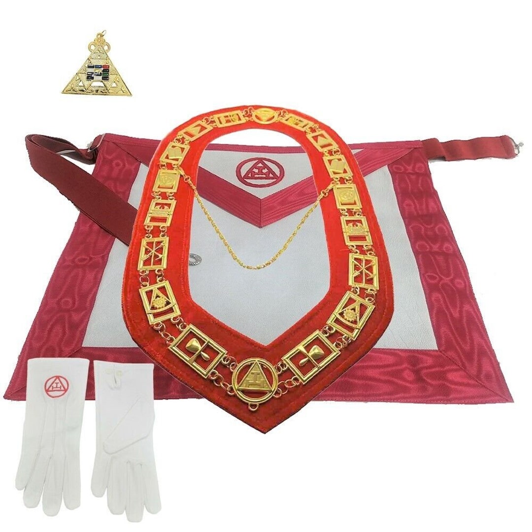 Masonic Regalia Royal Arch Officers 100% Genuine Leather Apron Collar ...