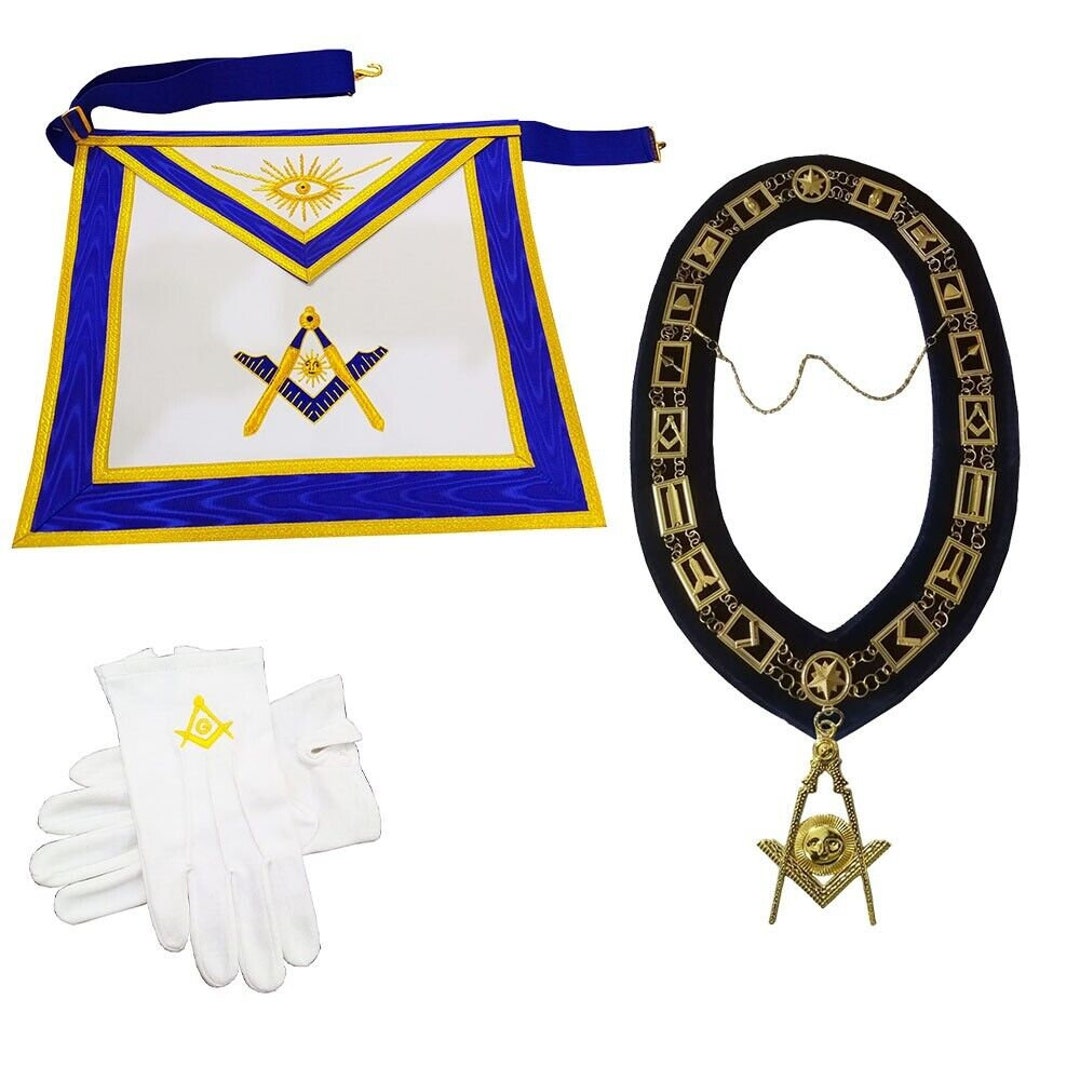Masonic Regalia Blue Lodge Officer Apron Hand Embroidered Chain Collar ...