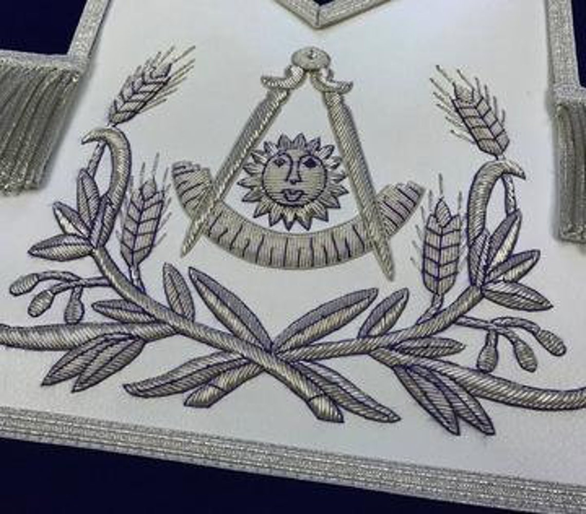 Masonic Past Master Hand Embroidered Apron Silver Embroidery Blue ...