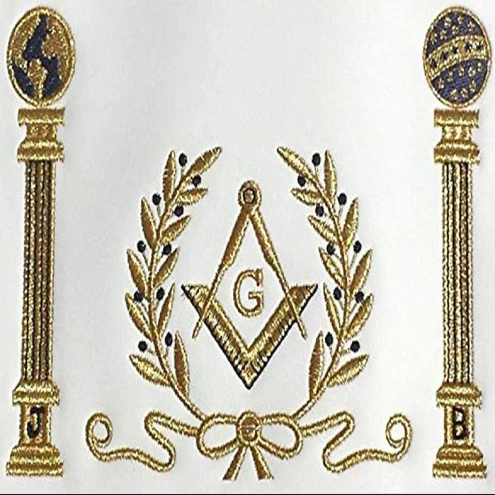 Navy Blue Apron Master Mason Square G & Pillars Freemasons Gold Fringe ...
