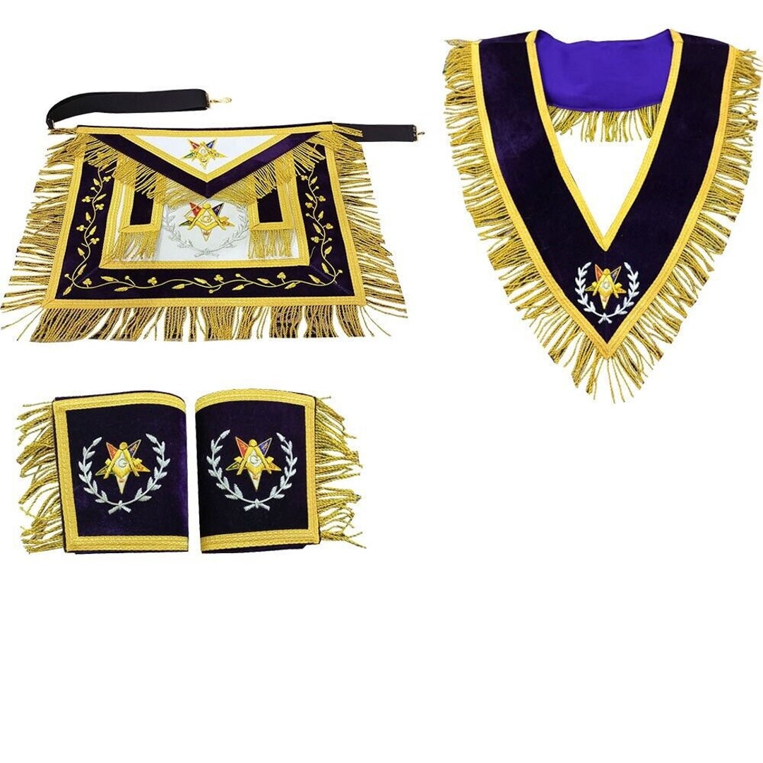 Masonic Regalia Grand Patron Officer Apron Collar Cuffs One Set Hand ...