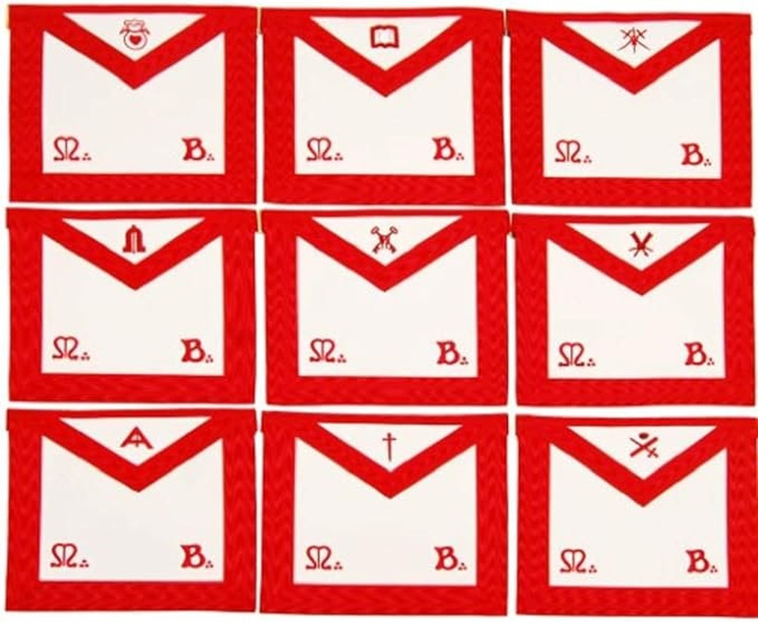 Masonic Scottish Rite Officers Apron (REAA) Red Embroidery - Set of 9 ...