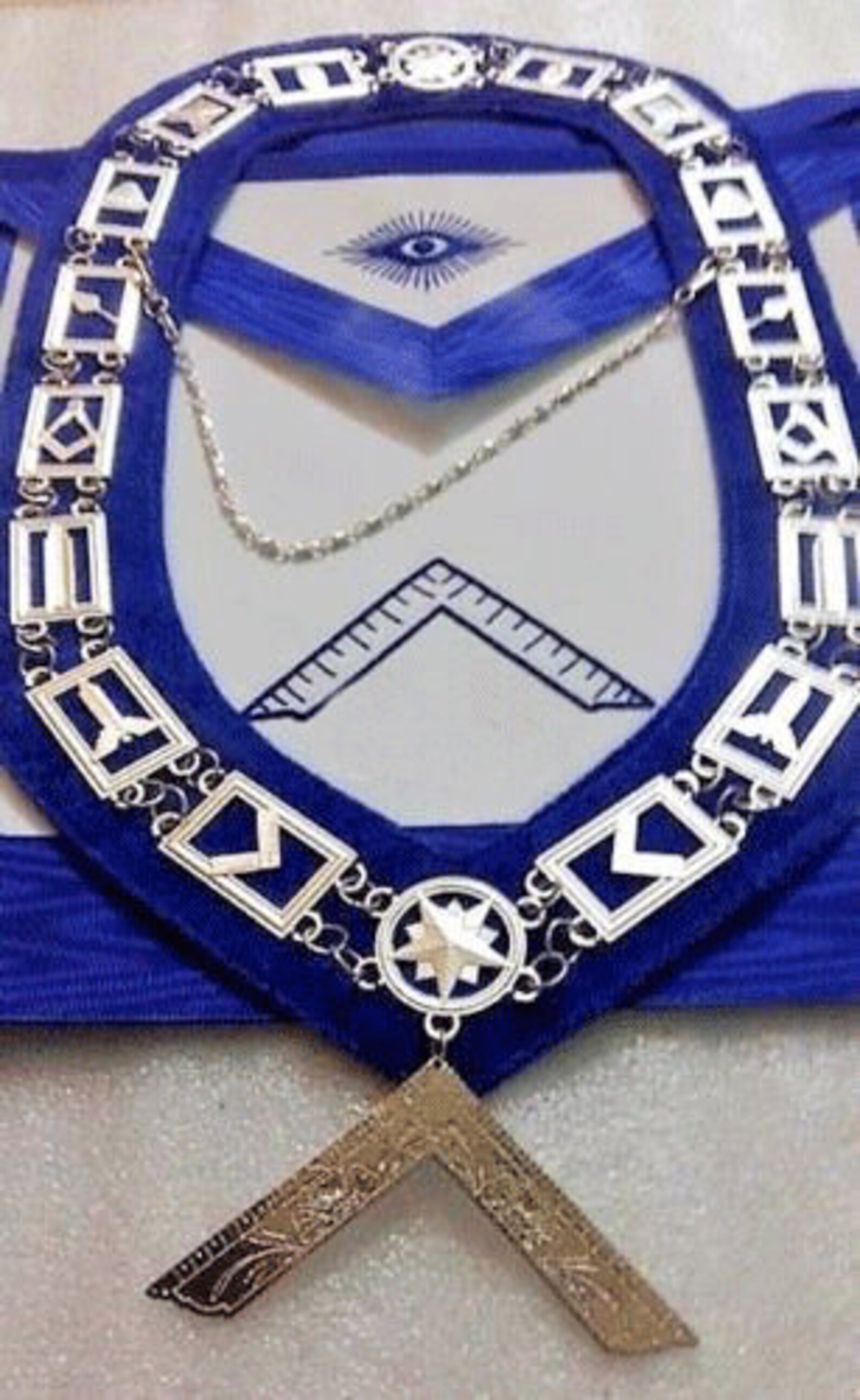 MASONIC BLUE LODGE Officer Worshipful Master Apron Silver Chain Collar ...