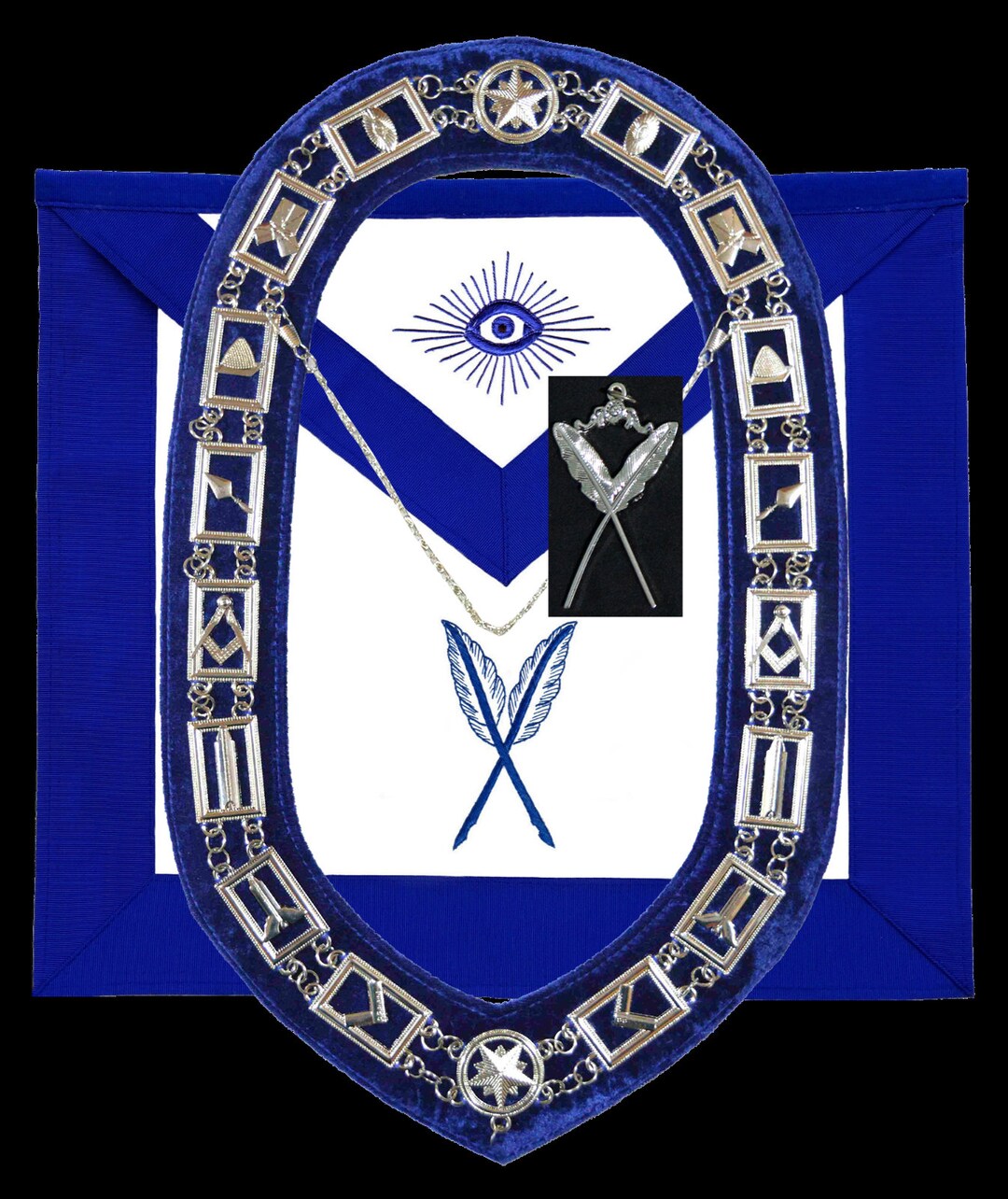 Masonic Regalia Blue Lodge Officer Secretary Apron, Silver Chain Collar ...