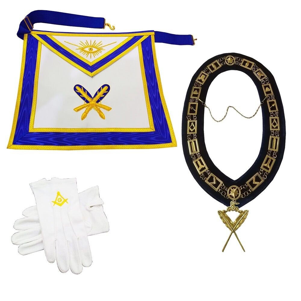 Masonic Regalia Blue Lodge Officers Aprons Chain Collars Gloves With ...