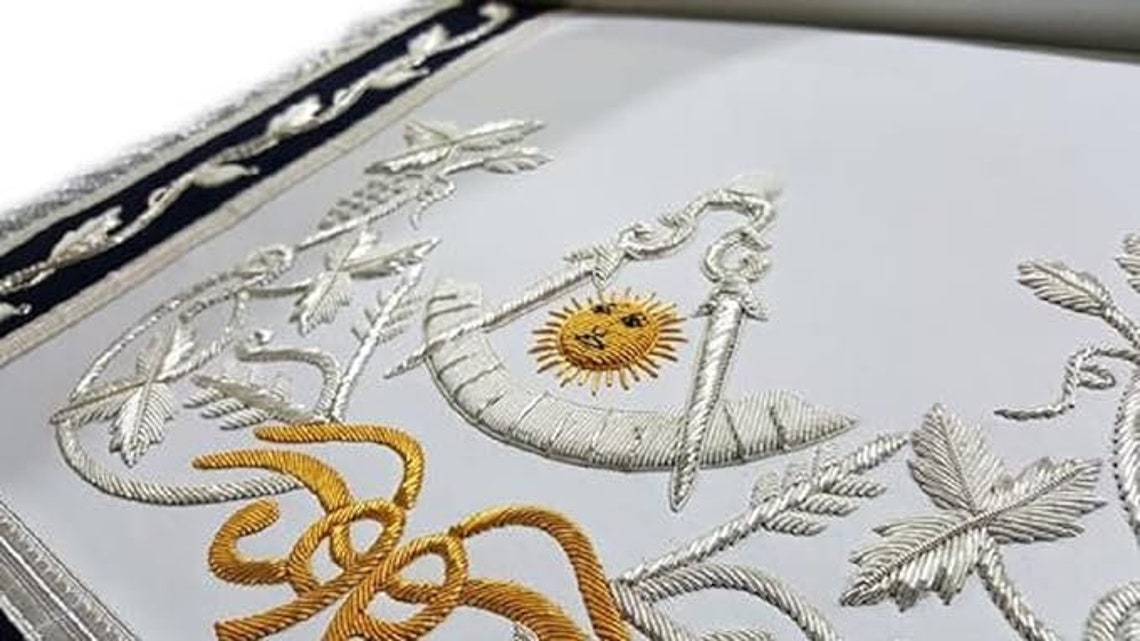 Past Master Apron Gold & Silver Hand Unique Masons Regalia Embroidery ...