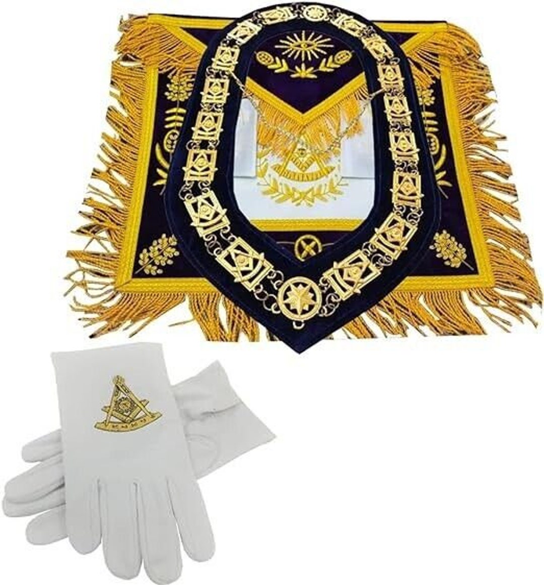 Masonic Regalia Past Masters Apron , Chain Collar and Free Gloves Set ...