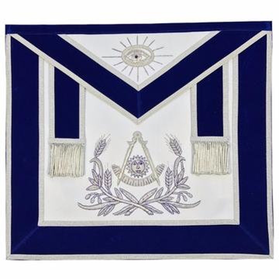 Masonic Past Master Hand Embroidered Apron Silver Embroidery Blue ...