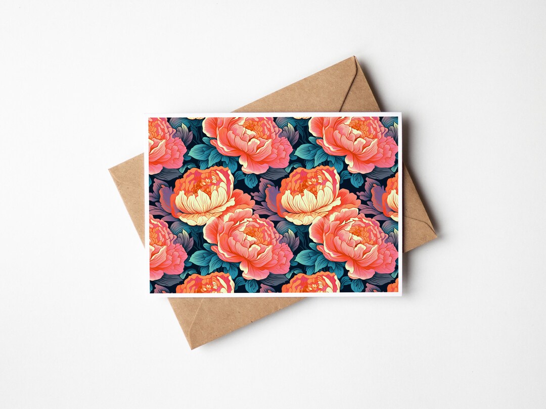 Peonies Floral Printable Greeting Card 4x7 - Etsy