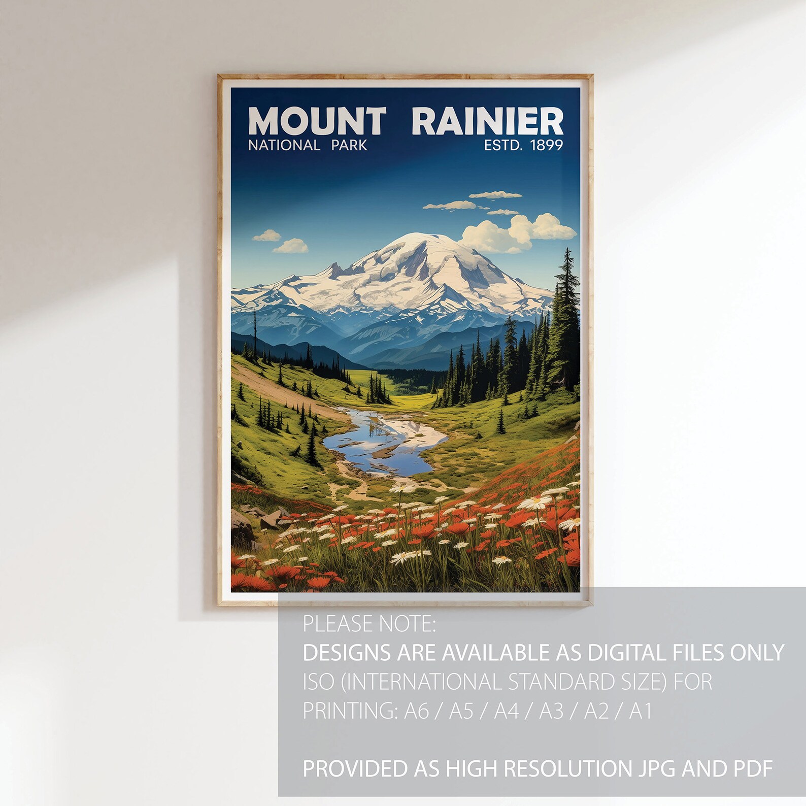Mount Rainier National Park Printable Travel Poster - Etsy