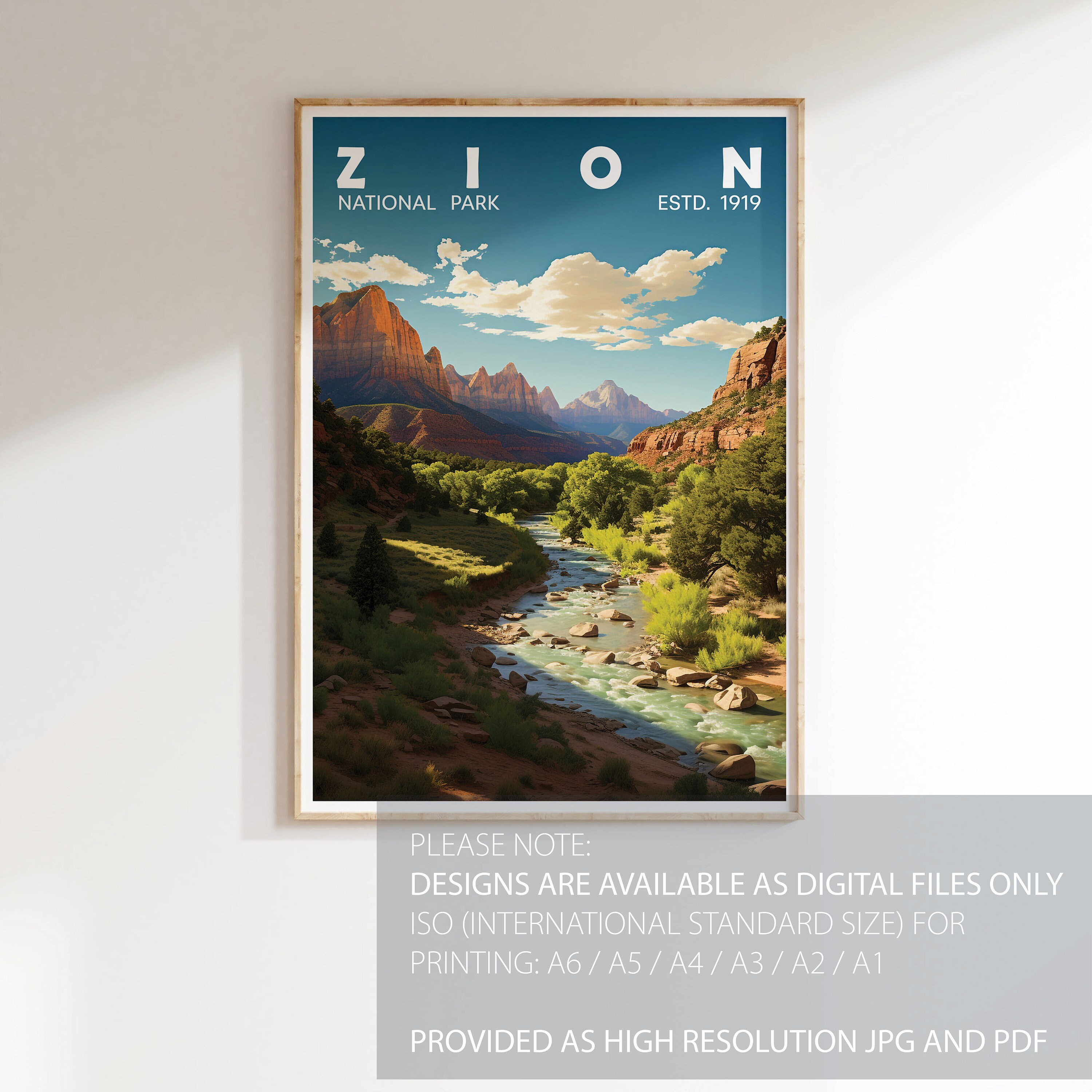 Zion National Park Printable Travel Poster - Etsy
