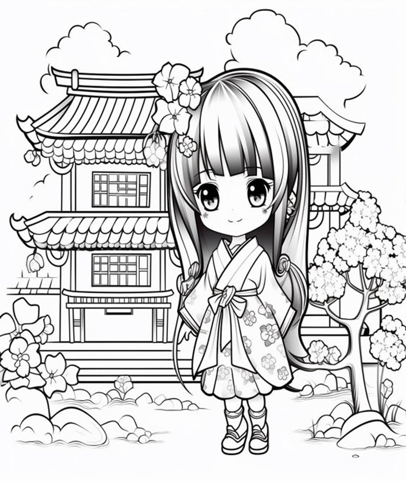 40 Chibi Girl Kawaii. Coloring Pages for Kids: Cute Chibi Coloring Book ...