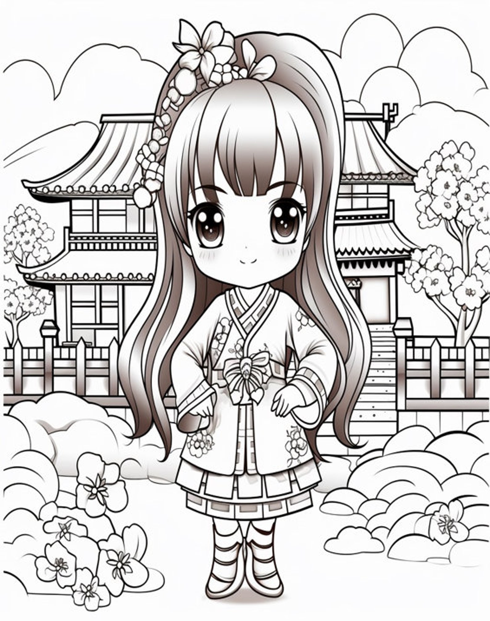 40 Chibi Girl Kawaii. Coloring Pages for Kids: Cute Chibi Coloring Book ...