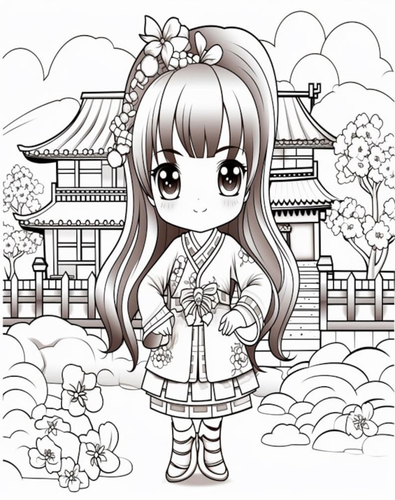 40 Chibi Girl Kawaii. Coloring Pages for Kids: Cute Chibi Coloring Book ...