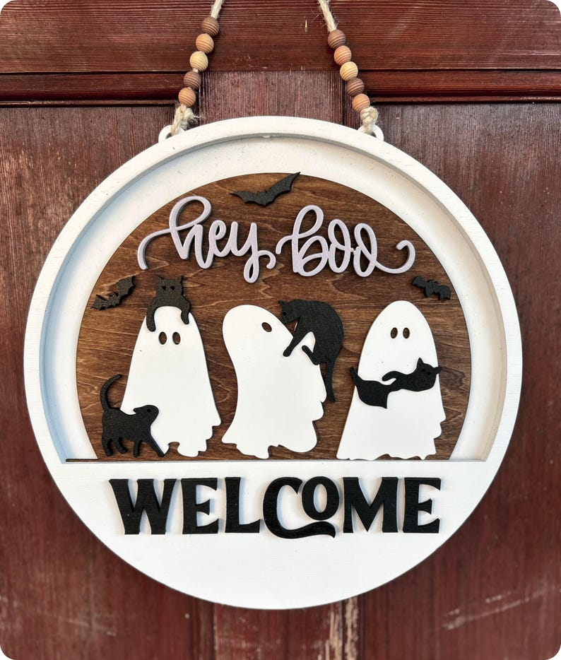 Interchangeable Door Sign | 11.6” Round Seasonal Welcome Sign | Hand ...