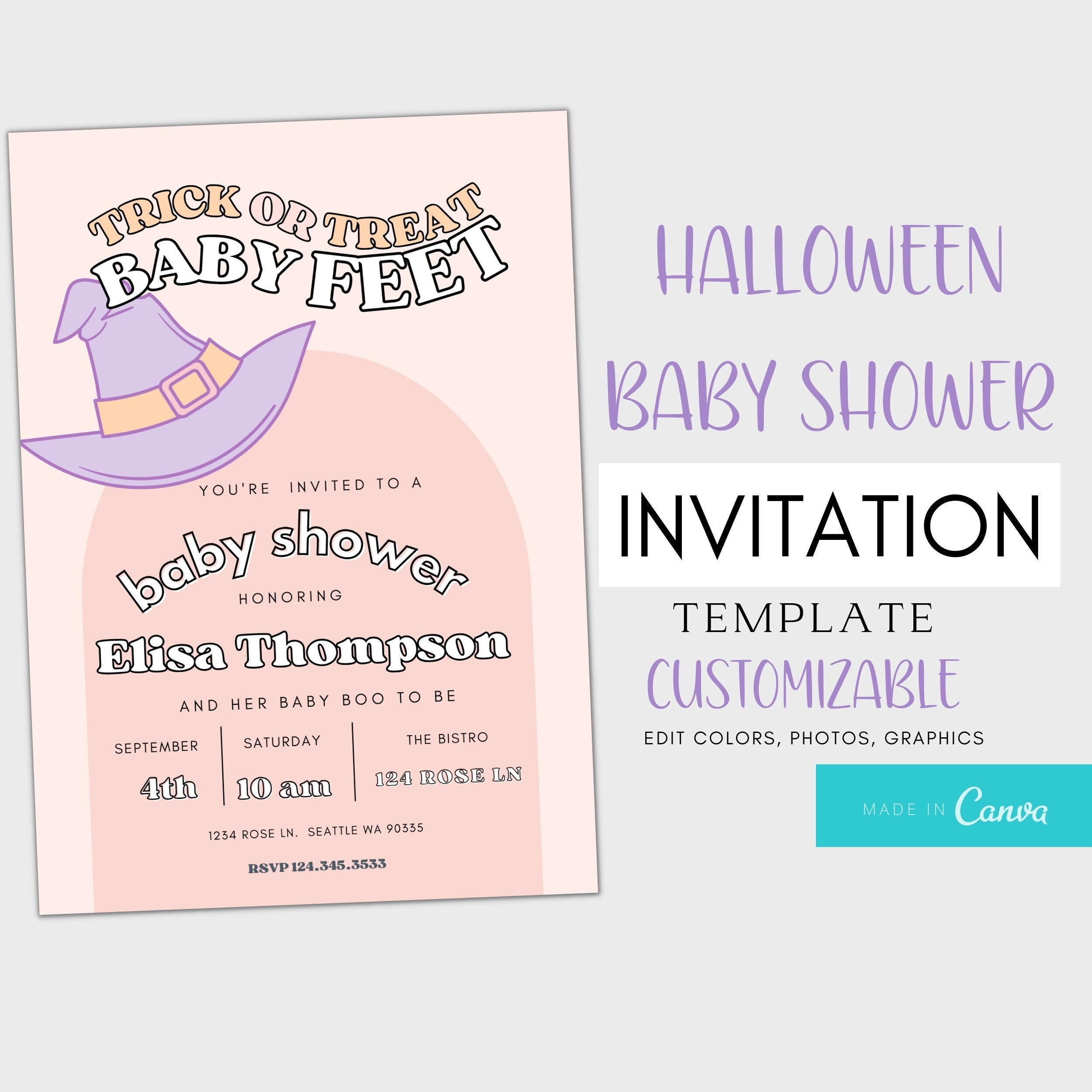 Halloween Baby Shower Invitation, Baby Shower Invitation, Editable ...