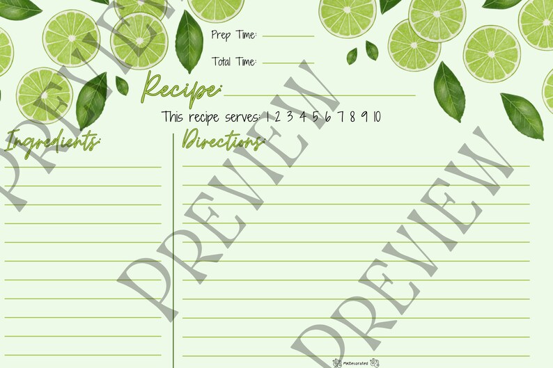 Digital - Lime Recipe Card Template, Instant Download, Lime Recipe Card ...